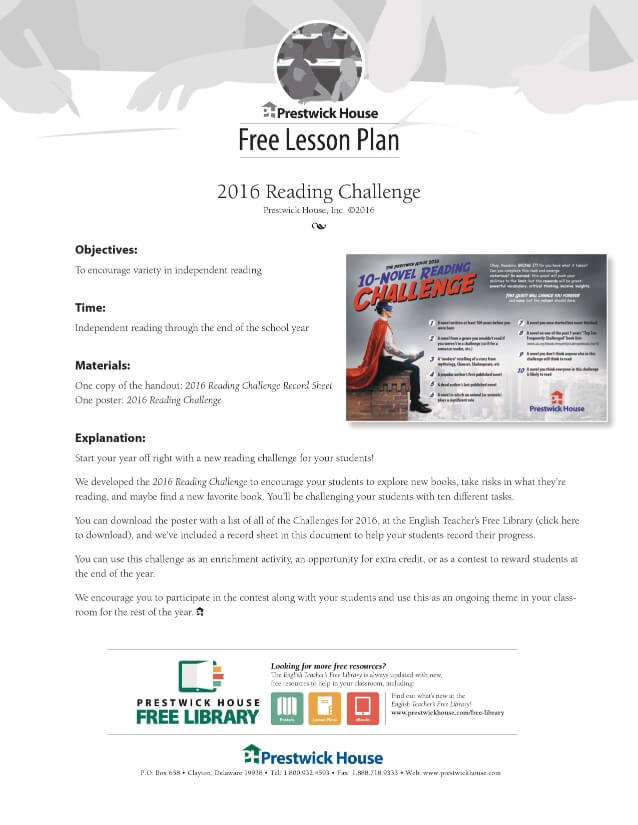 Reading Challenge Lesson Plan and Poster | Prestwick House